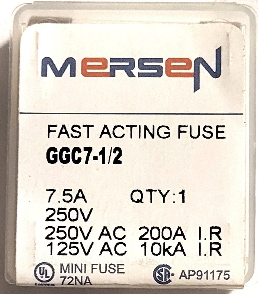 5 Pack 7.5a Amp Fuse Mersen Fast Blow Fast Acting Glass Inline 1 1/4-1/ ...