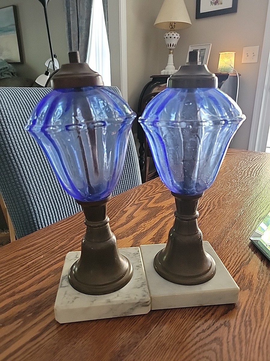 Antique Lamp Base With Blue Glass Possini Euro Design Mia 25" High Mid