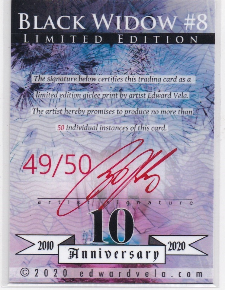 BLACK WIDOW 2020 #8 Art Card Limited /50 Edward Vela ARTIST Signed AUTO ...