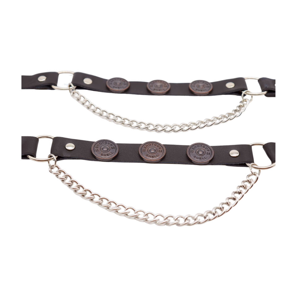 Men Western Boot Silver Chain Black Fabric Straps Shotgun Shell Charm ...