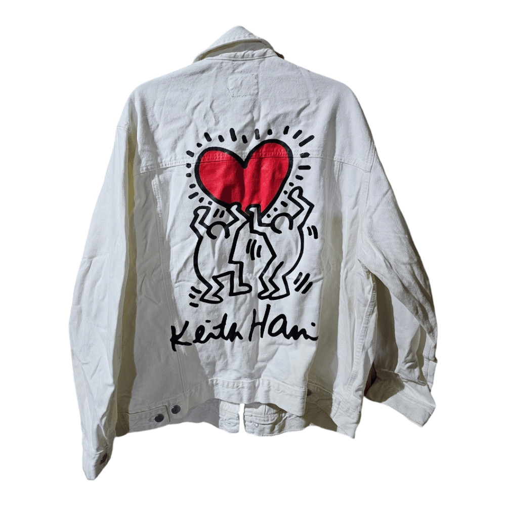 H&M x KEITH HARING White Denim Jacket - Size Large - Gem
