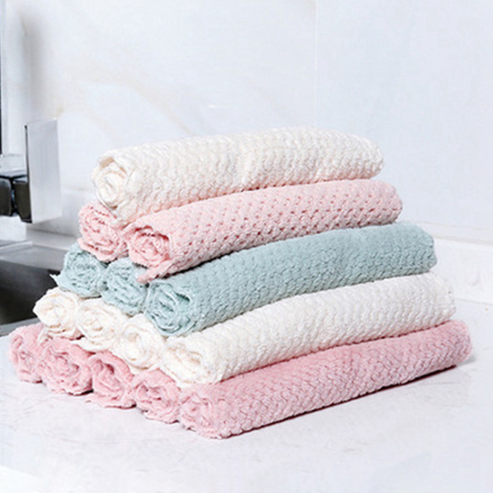 Dish Cloth Double Side Gift Thickened Pineapple Grid Dish Rag Solid ...