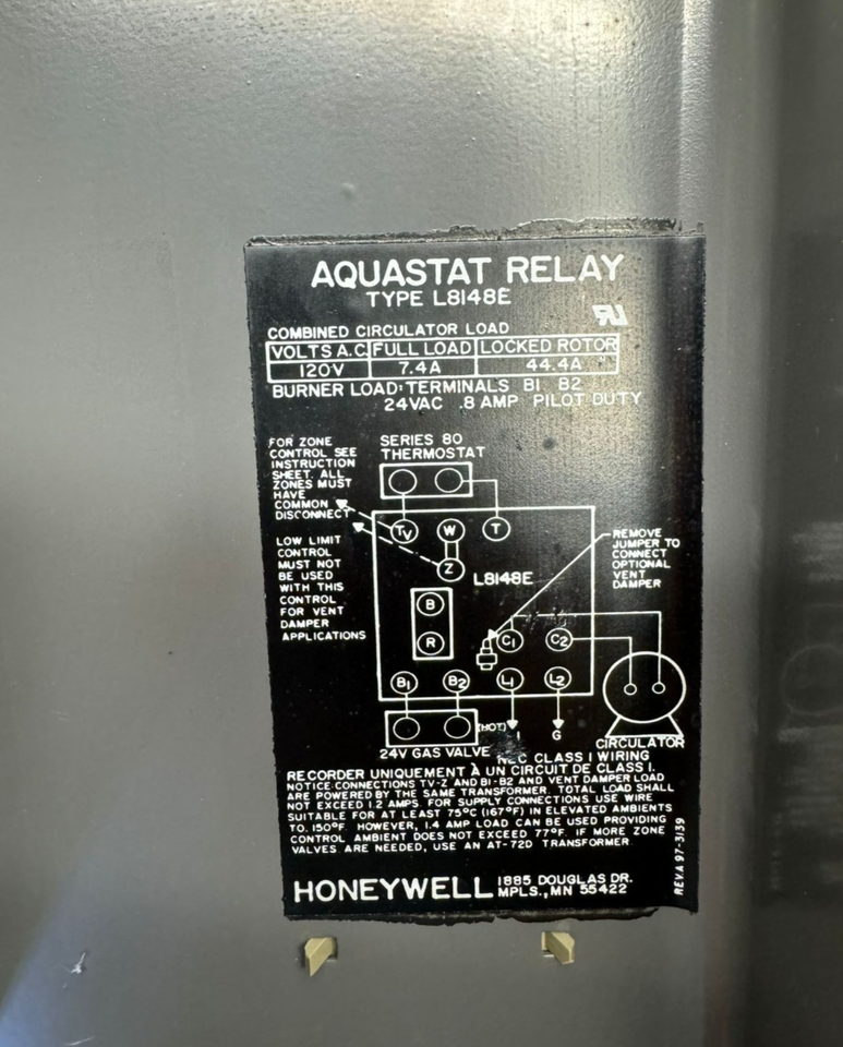 Honeywell L8148E Aquastat Relay, REV.A 97-3139 **Free Shipping** | eBay