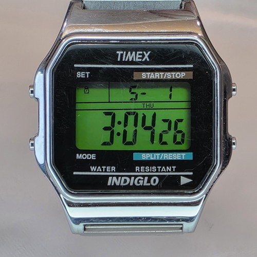 Mens Timex Indiglo 555 SS Silver Stainless Steel Digital Watch New ...