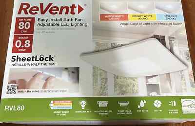 ReVent RVL80 Easy Install Bath Fan W Adjustable LED Lighting ...
