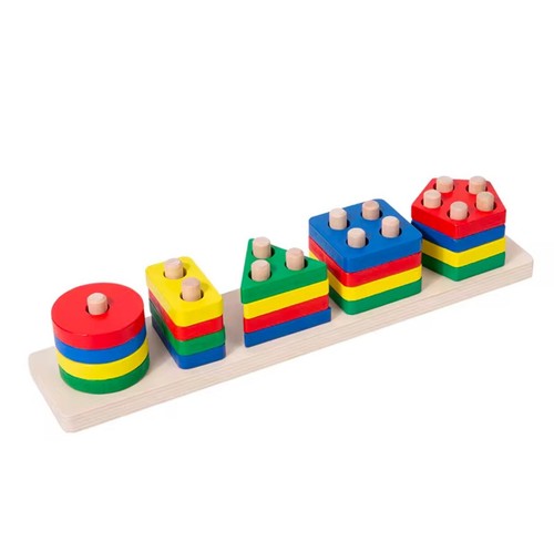 Montessori Educational Wooden Shape Sorting Puzzle Toy with 5 Blocks ...