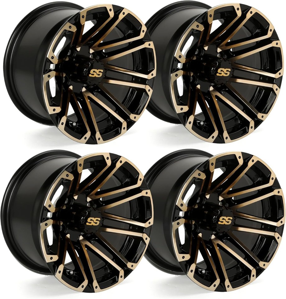 14 Inch Aluminum Golf Cart Wheels & SS Center Caps for Yamaha EZGO Club ...