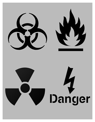 Warning Symbols Hazard Danger Signs Stencil 8.5" x 11" Sheet FAST FREE ...