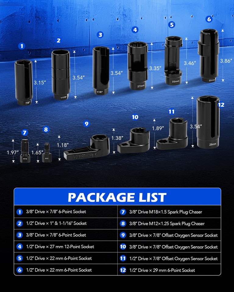 OMT 12pc O2 Sensor Removal Kit Oil Pressure Sensor Socket Set with ...