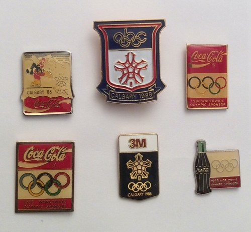 5 Pin's +BROOCH ABC NEWS CALGARY 88 WINTER OLYMPIC GAMES COCA COLA 3M ...