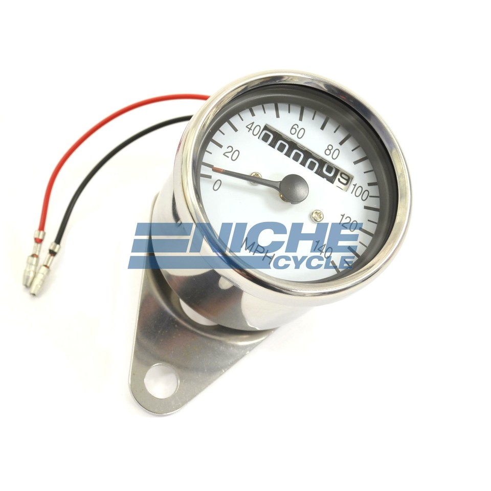 Mini Speedo Universal White Motorcycle Mechanical 140 MPH Speedometer ...