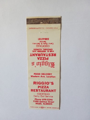Riggios Pizza Restaurant Niles IL Matchbook Cover | eBay