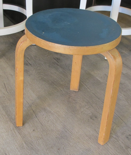 MCM Bent Wood Stool Alvar Aalto for Artek Model 60 Blue Laminate Top ...