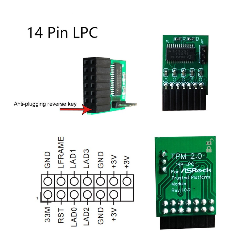 TPM2.0 Security Module SPI 14Pin LPC 14/18/20 Pin for Asrock TPM2 -SLI ...