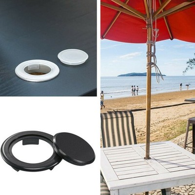 Patio Table Umbrella Hole Ring Cap Set Black Plastic 2 Inch Outdoor ...