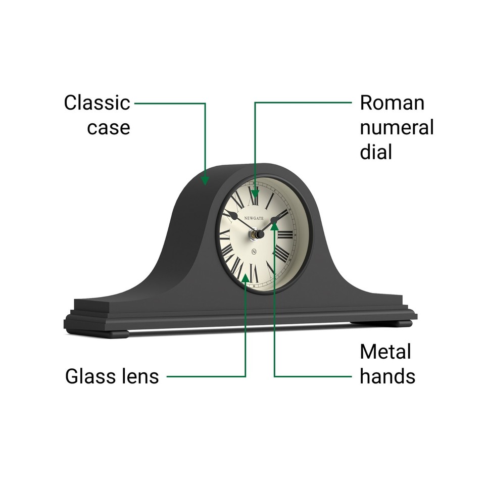 Newgate® Time Machine Mantel Clock Dark Grey Classic Shape Roman Dial ...