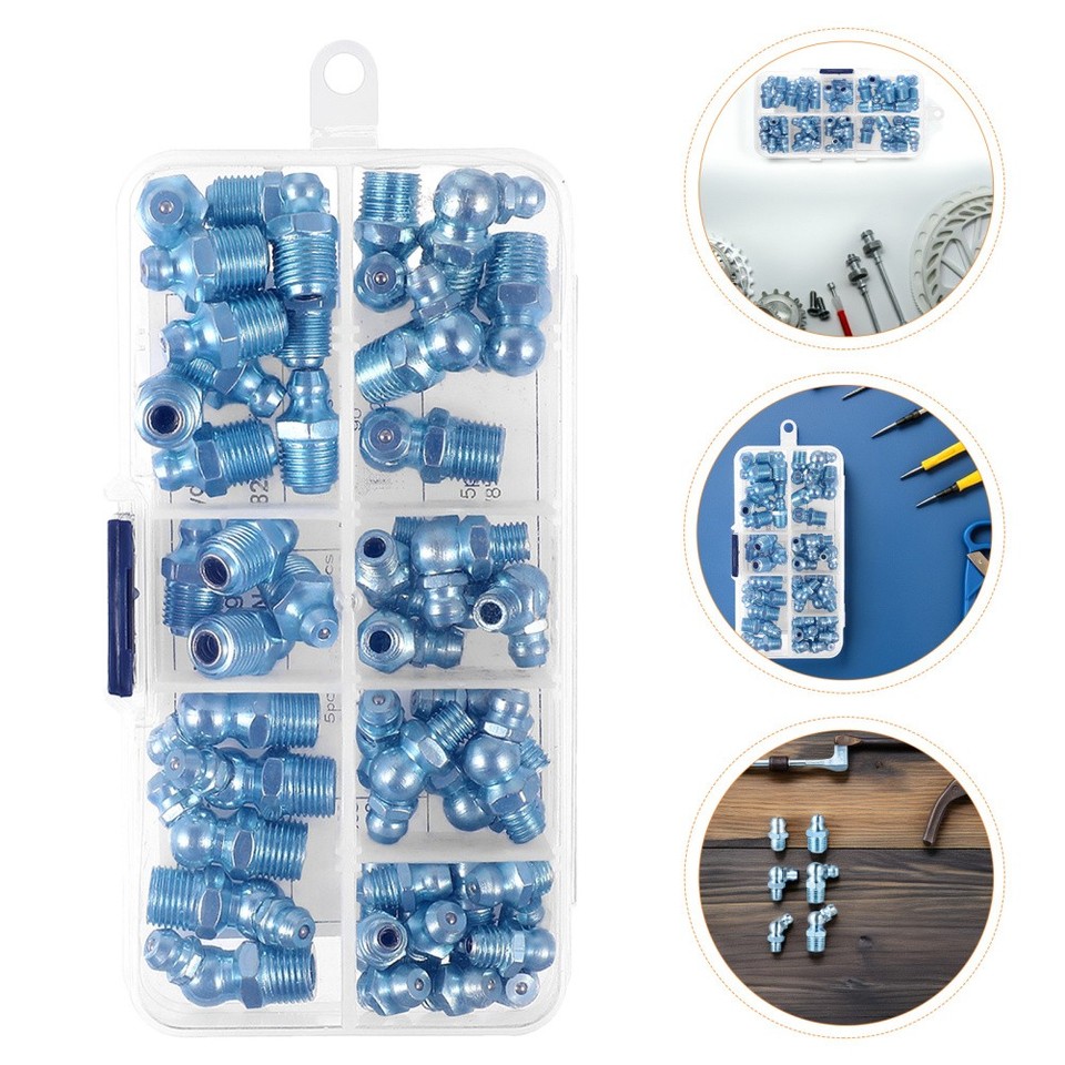 100pcs Grease Fitting Assortment Straight and Angled Zerk Kit For ...