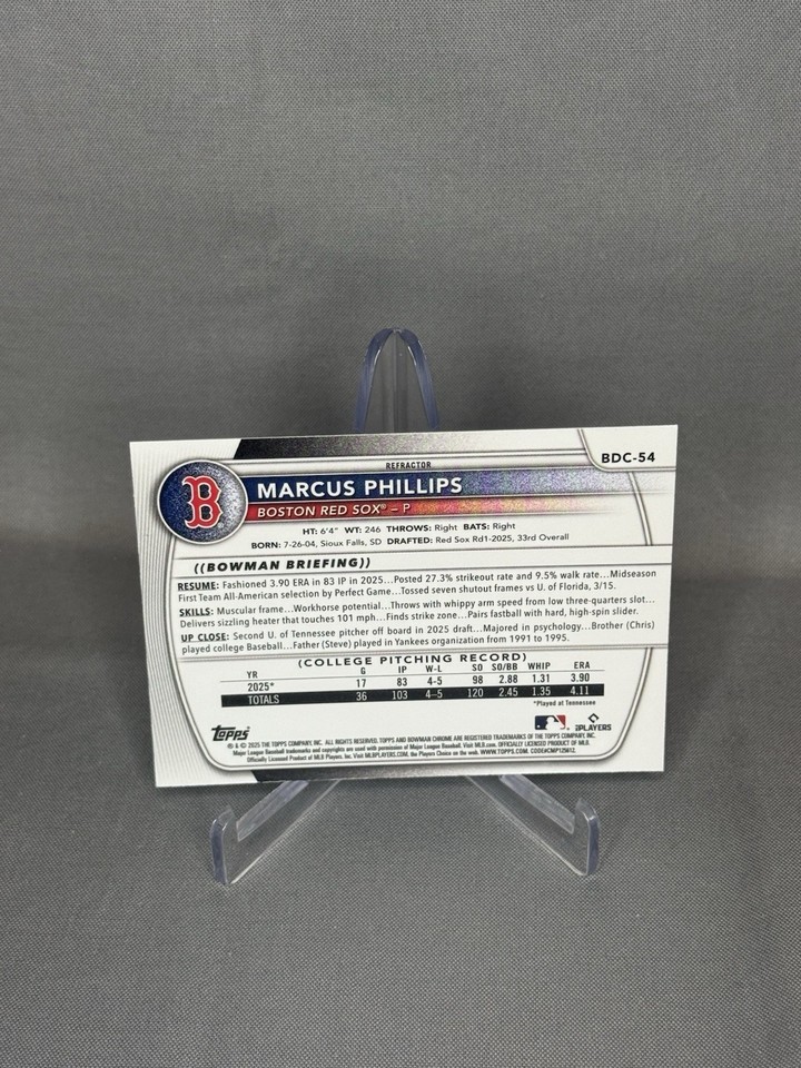 2025 Bowman Draft Chrome Marcus Phillips 1st Bowman Refractor Boston ...