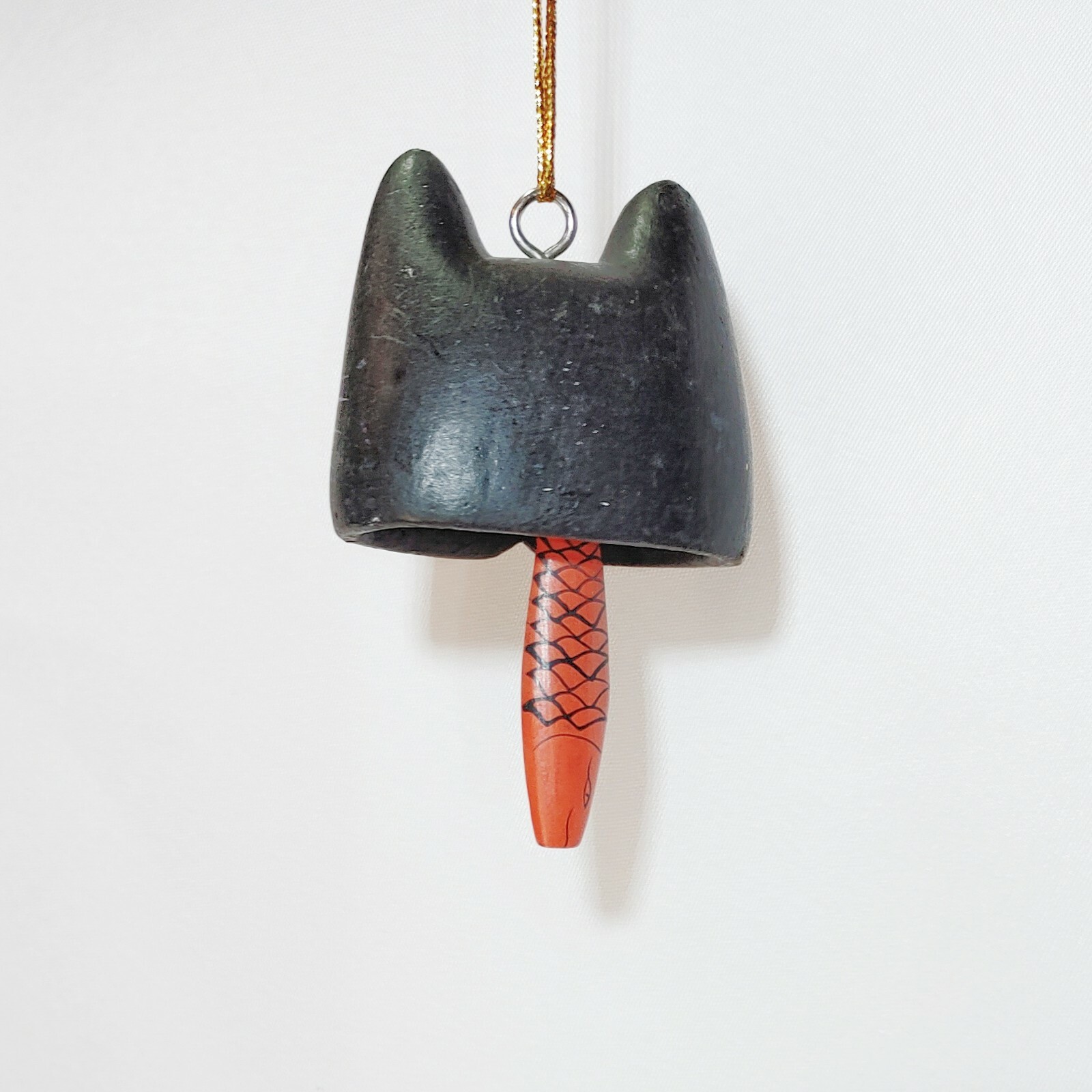 Wooden Black Cat Bell Christmas Ornament Orange Fish Clapper ...