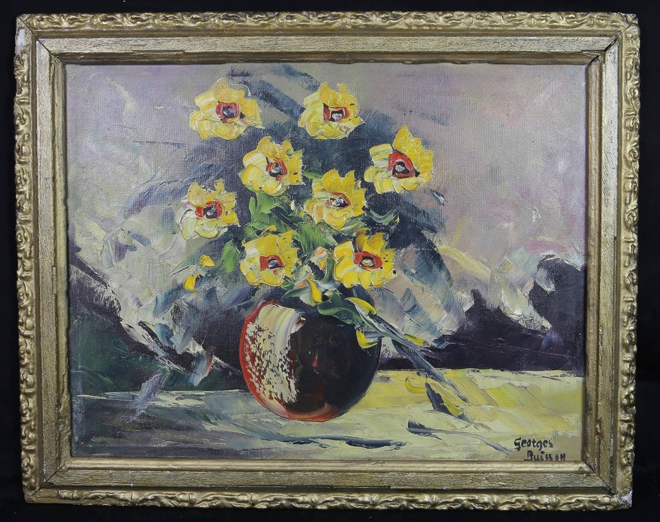 Georges BUISSON (XIX-XX) Bouquet Di Fiori Olio Su Tela Art Deco Natura ...