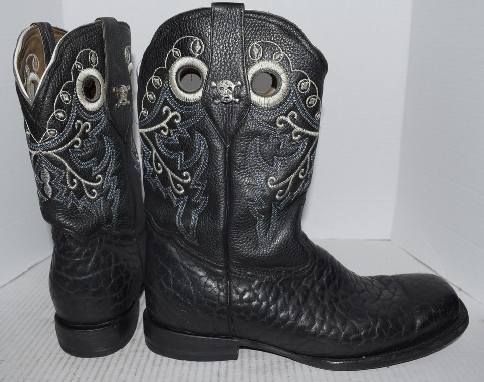 Buckaroo Skull Leather Western Cowboy Biker Work Riding Boots Mens Sz ...