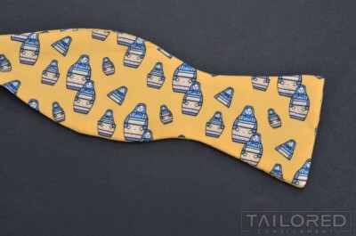HERMES Yellow Blue Matryoshka Russian Nesting Dolls Silk Luxury Bow Tie ...