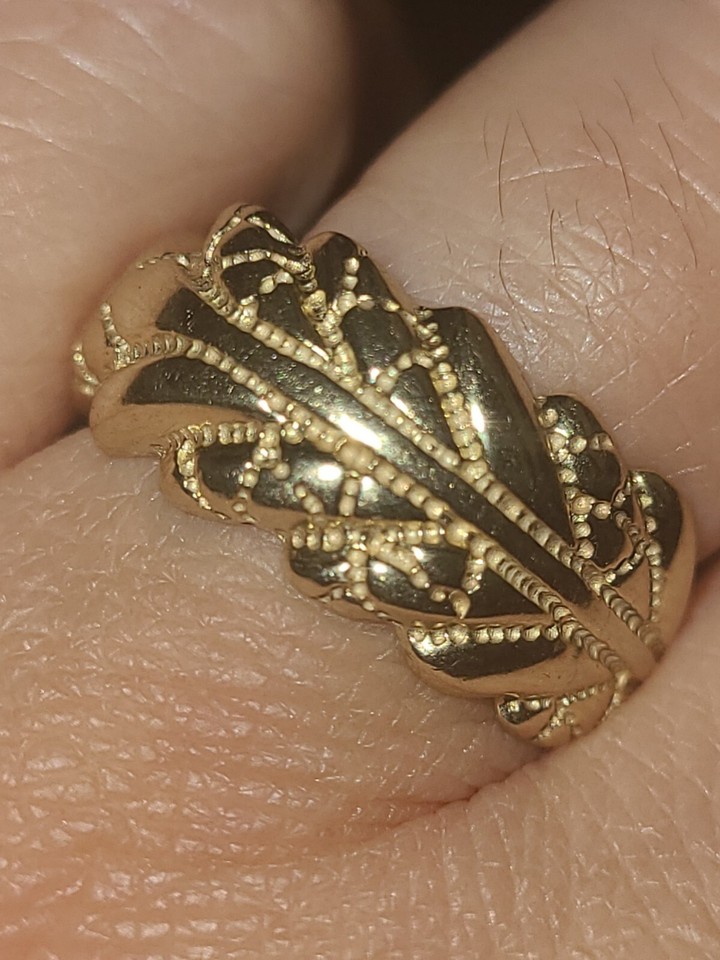 14k Gold Ring, Leaf Gold Ring, Leaf Design Ring, 14k Leaf Ring, Wide ...