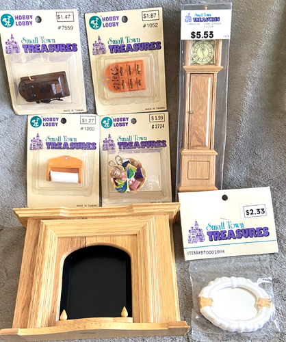 Vtg Doll House Miniatures Small Town Treasures Lot ~ Fireplace Clock ...