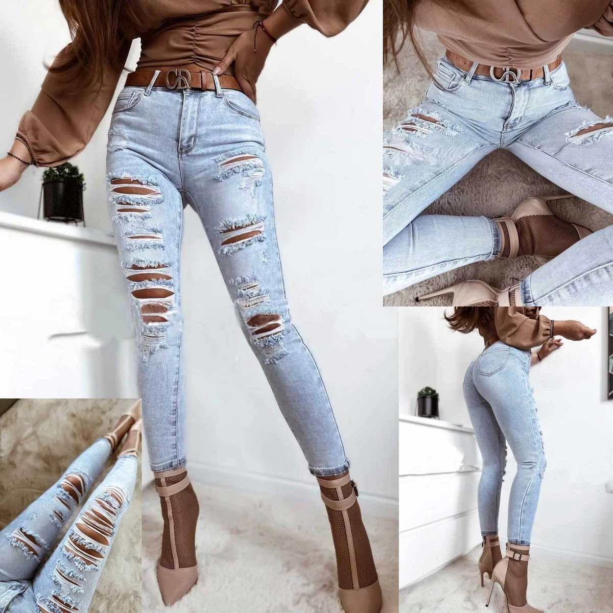 Silbe Minze Dunst Damen Jeans Löcher Krause Ale Stange