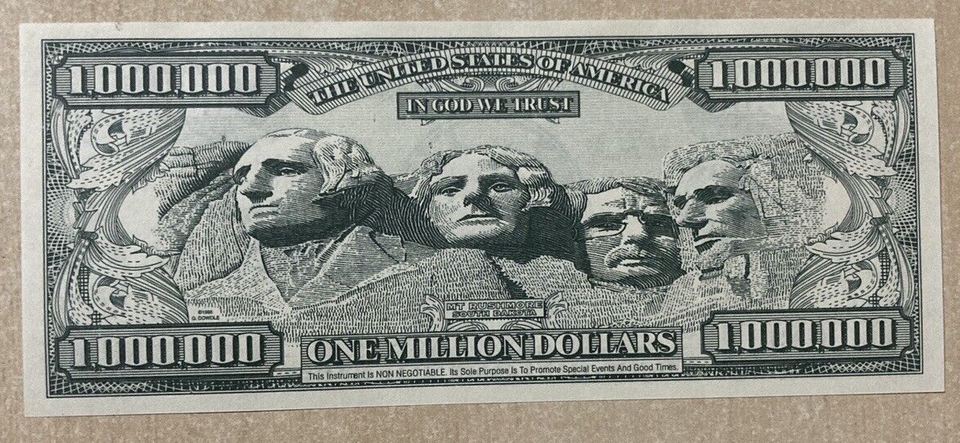 $1,000,000 One Million Dollar Bill Liberty Rushmore 2001 Vintage ...