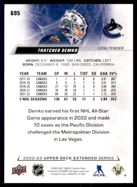 2022-23 Upper Deck Extended Series - All-Star Team #695 Thatcher Demko ...