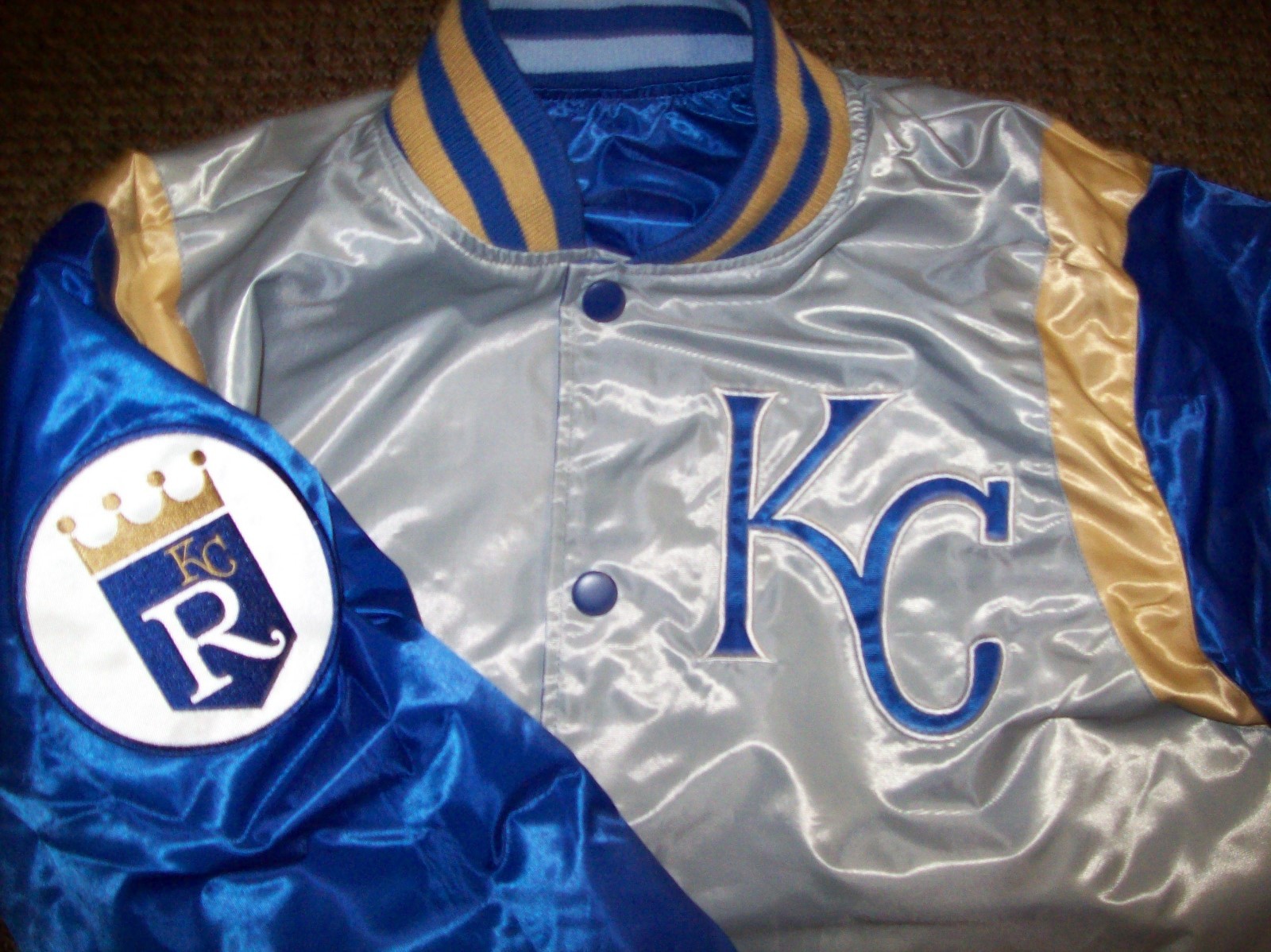 KANSAS CITY ROYALS REVERSIBLE Satin Jacket M XL 2X BLUE & SILVER | eBay