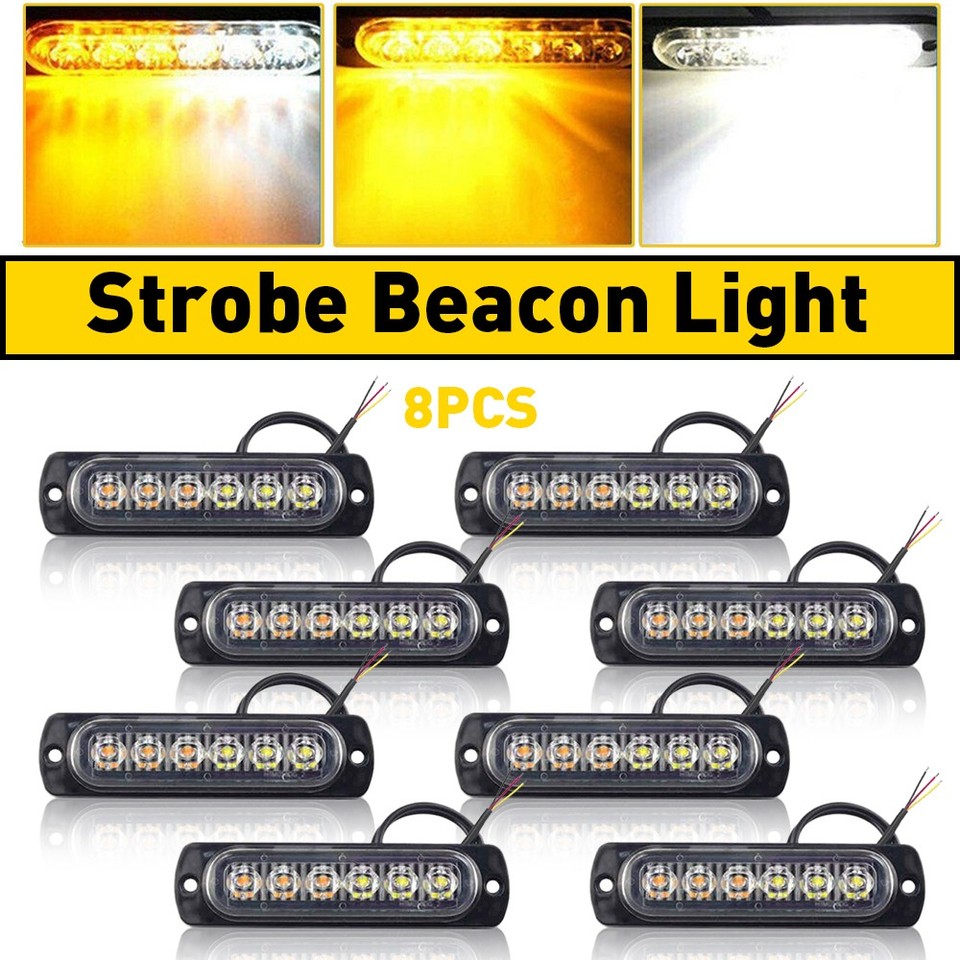 Amber/White LED Side Marker Flash Emergency Strobe Light Bar Kit Car ...