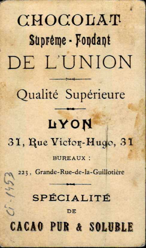 CI01453 france lyon chocolat union chromo old trade card comic horse ...