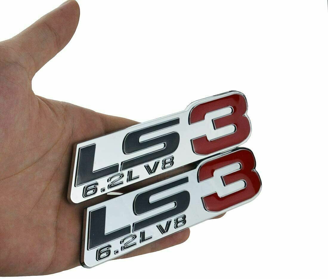 Pair New LS3/6.2L/V8 Bumper/Trunk/Engine/Hood Red Sticker Decal Emblem ...