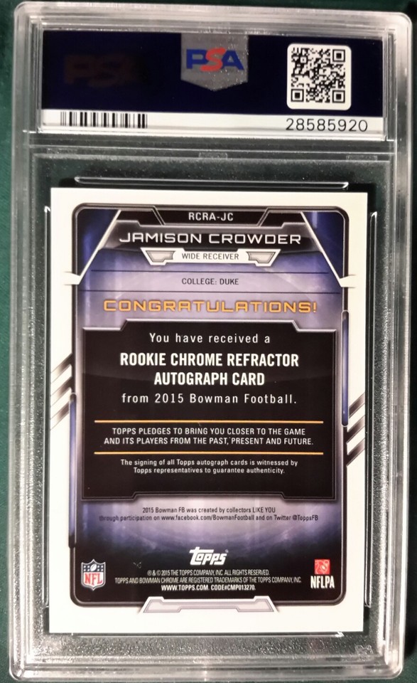 2015 BOWMAN ROOKIE CHROME REFRACTOR AUTO JAMISON CROWDER ROOKIE CARD # ...
