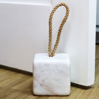 Marble Block Doorstop Rope Handle White Stone Square Heavy Weighted ...