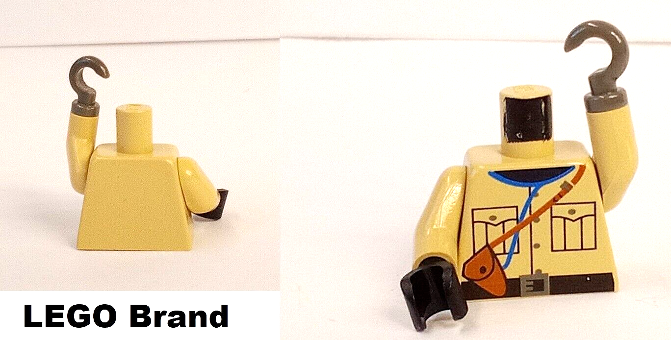 LEGO Minifigure Torso Safari Shirt Pockets Gun Holster Gray Hook Hand ...