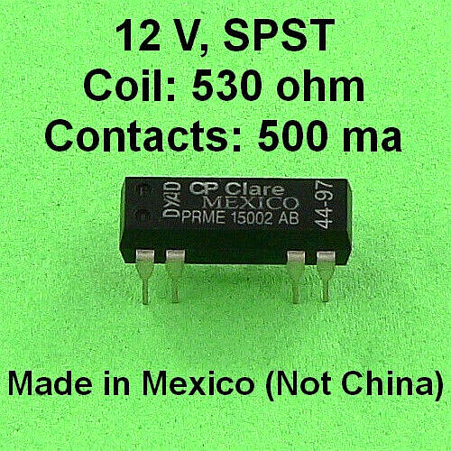 Clare 12 Volt PRME15002AB SPST Reed Relay 500 ma 530 ohm 12V .5A, 12 V ...