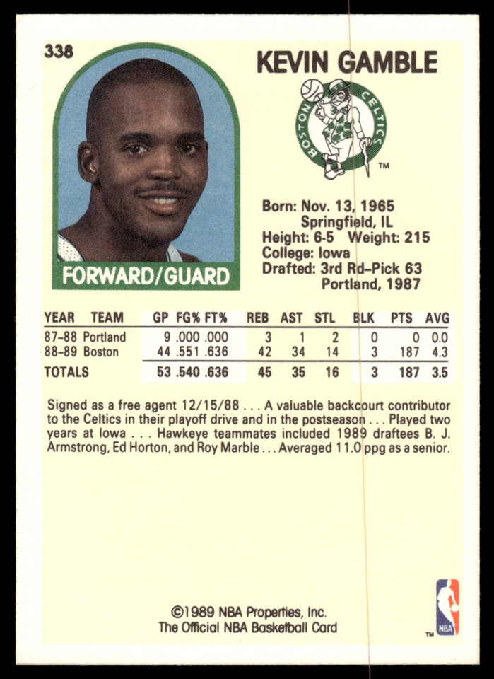 1989 Hoops #338 Kevin Gamble NRMT or Better | eBay