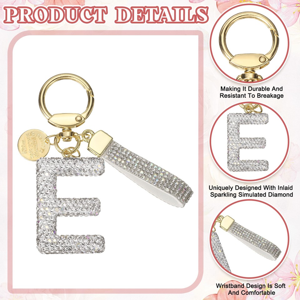 Initial Letter Keychain Cute Letter-E Sparkly Rhinestone Key Chain ...