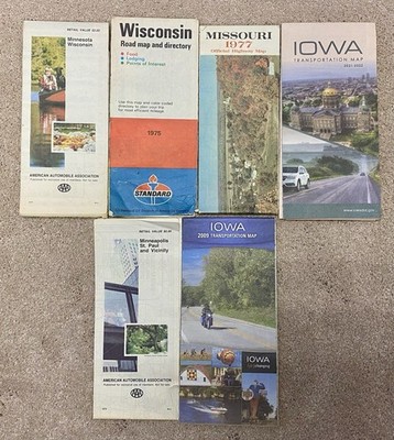 6 Vintage Road Maps. Wisconsin 1975 MO 1977 Iowa (2) MN/WI & MPLS/St ...