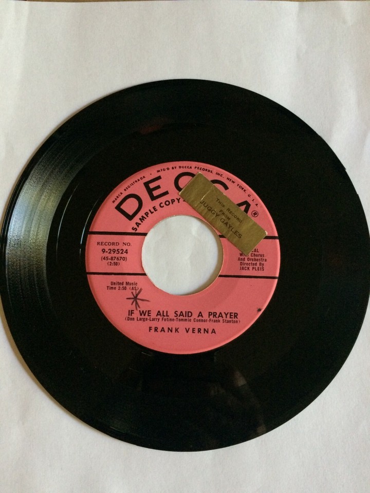 45 RPM FRANK VERNA DECCA 9-29524 VG+ SAMPLE COPY /NFS 1955 | eBay