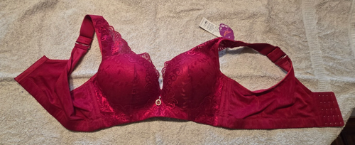 NWT Mushiqi padded soft cup no wire bra--red with lace color--size 48D ...