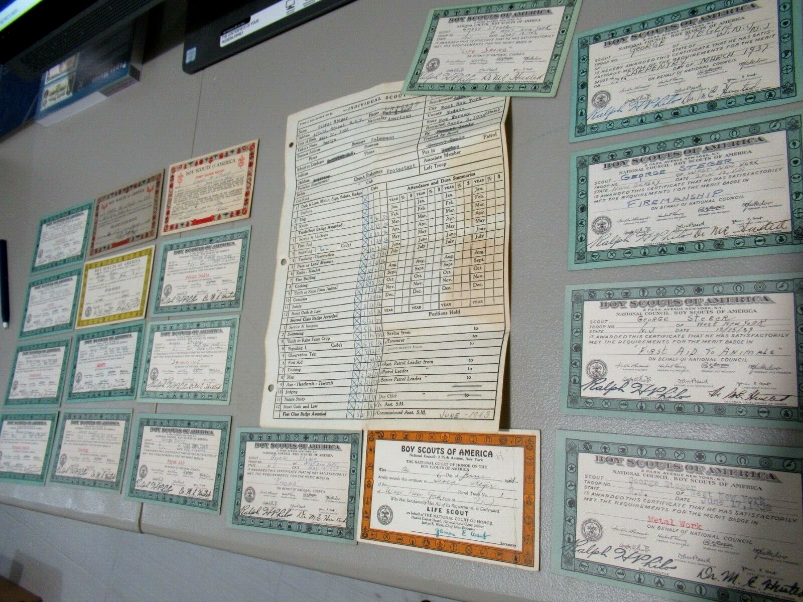 Lot of 19 Certificates from Boy Scouts of America (1936-1942) George ...