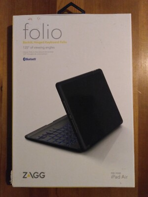 New ZAGG Folio Case Backlit Bluetooth Keyboard for iPad Air Black ...