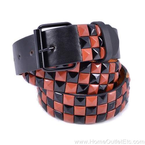 3-Row Metal Pyramid Studded Leather Belt 2-Tone Checker Punk Rock Goth ...
