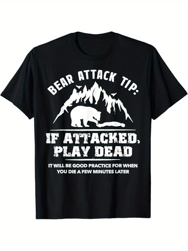 Men's FUNNY Bear Attack Tip T-Shirt - "Play Dead" Graphic, 100% Cotton ...