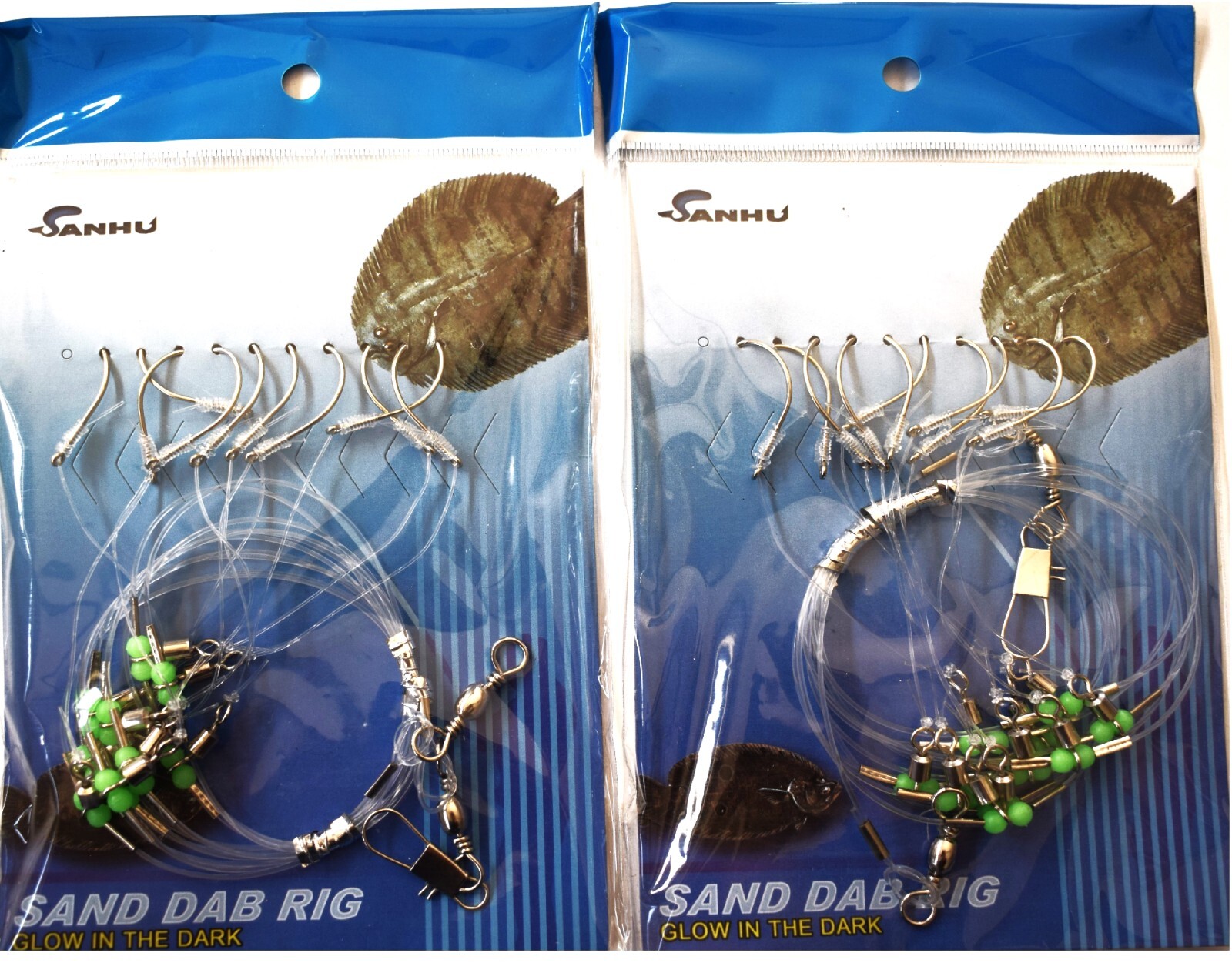 2 Packs Sand Dab Rigs 10 Hooks Dark Glow in the Dark beads | eBay