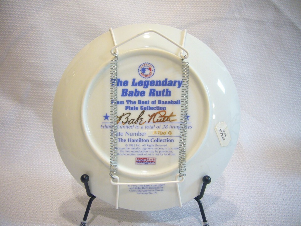 The Hamilton Collection 1992 Legendary Babe Ruth Yankees Plate Numbered ...